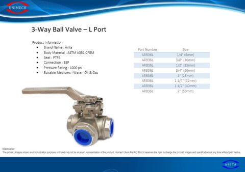 3-Way L Port Ball Valve - UNIMECH (Asia Pacific)