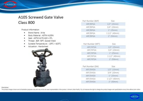 Forged Steel Class 800 Gate Valve BSP-NPT-SW - UNIMECH (Asia Pacific)
