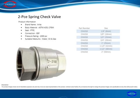 2-Pce Spring Check Valve - UNIMECH (Asia Pacific)