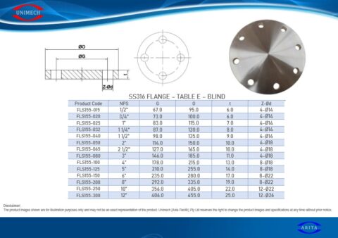 SS316 Flange TE Blind - UNIMECH (Asia Pacific)