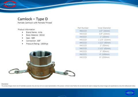 Camlock - Type D - UNIMECH (Asia Pacific)