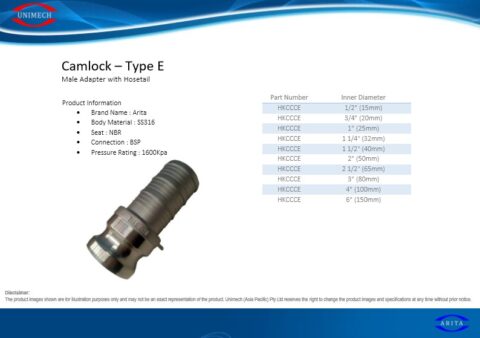 Camlock - Type E - UNIMECH (Asia Pacific)