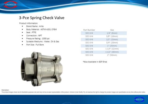 3-Pce Spring Check Valve NPT - UNIMECH (Asia Pacific)