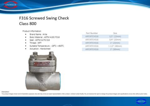 Forged Stainless Steel Class 800 Check Valve NPT - UNIMECH (Asia Pacific)