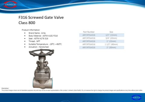 Forged Stainless Steel Class 800 Gate Valve NPT - UNIMECH (Asia Pacific)